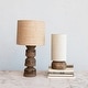 Reclaimed Wood Table Lamp with Printed Cotton Chambray Shade - 10.0"L x ...