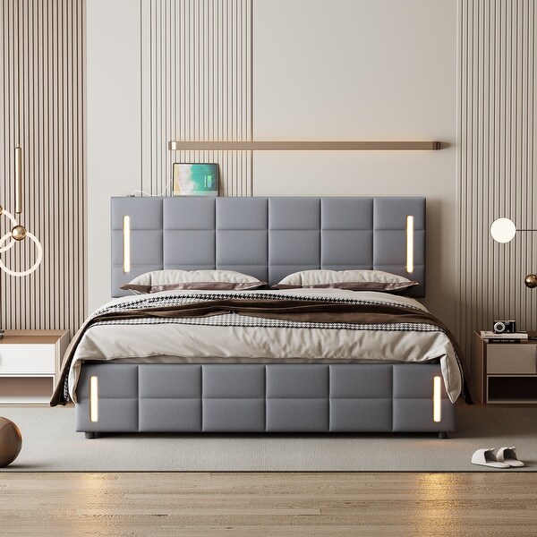 Shelby Upholstered Skirted Sky Blue Storage Panel Bed - Bed Bath ...