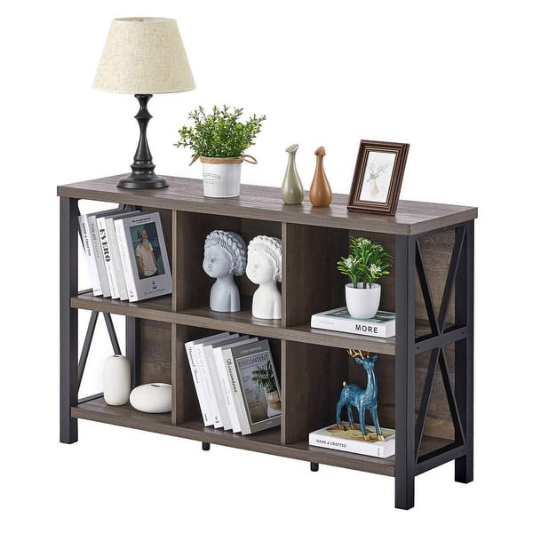 Rustic 6 Cube Storage Organizer with Shelf, Wood and Metal Cubby ...