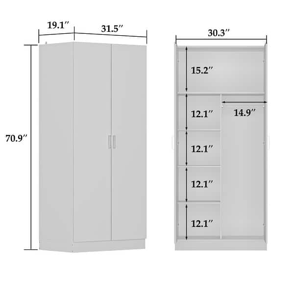 2-Door Wardrobe Armoires Freestanding Bedroom Armoire with Hanging Rod ...