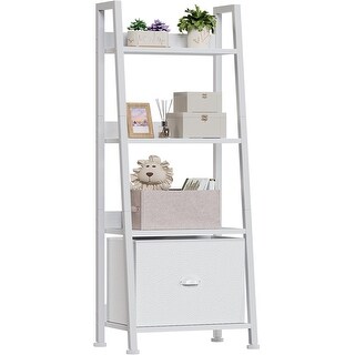 4-Tier White Ladder Shelf, Ladder Bookshelf with Removable Drawer - Bed ...