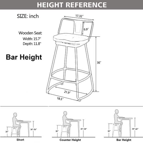 Swivel Bar Stools Set of 2 Metal Counter Height Barstools with Wooden ...