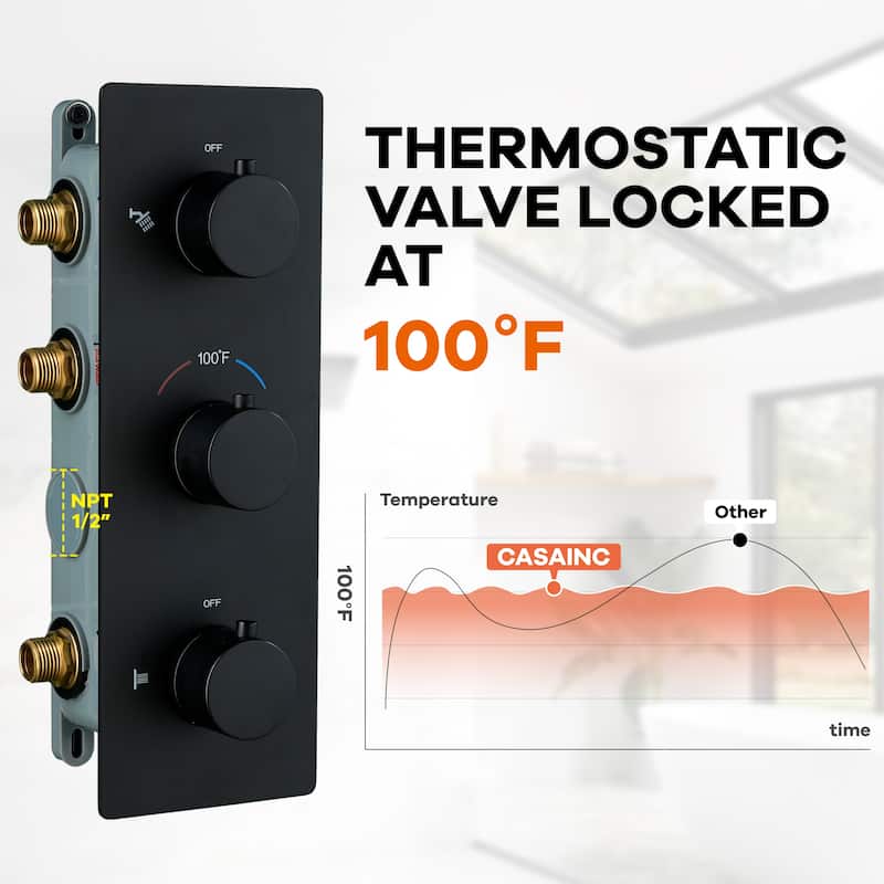 Luxury Thermostatic Shower System with Dual Rain Shower Heads, 12 in ...