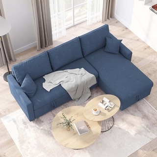 85" Pull Out Sleeper Sofa Bed L Shape Section with Storage Chaise - Bed ...