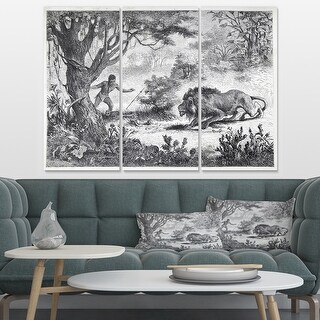 Designart "Lion Eating Man" Animal Canvas Art Print - 36x28 - 3 Panels ...