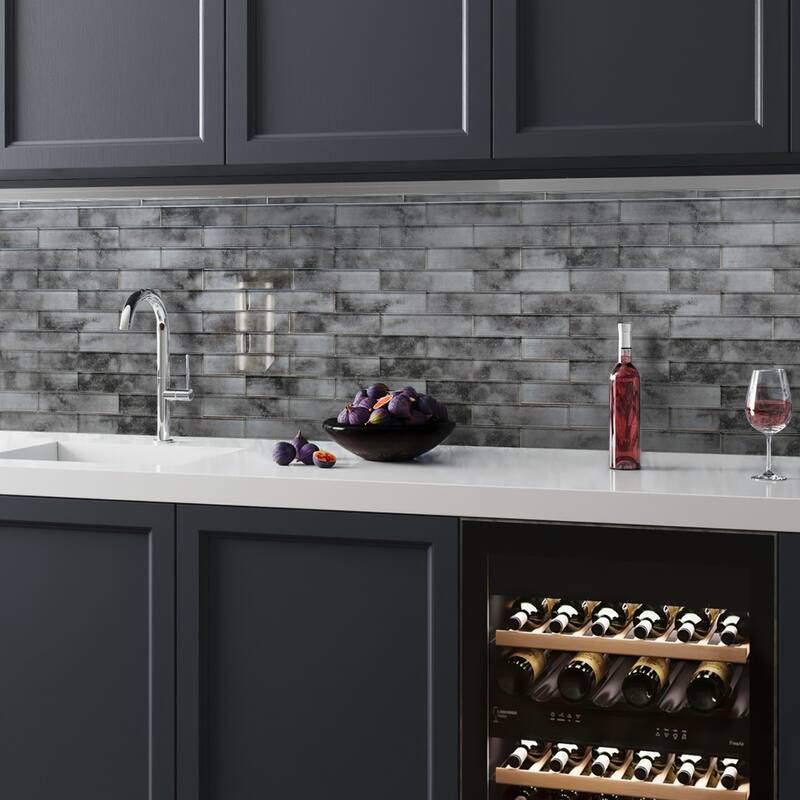 Apollo tile 0.5" x 12" Cosmos Glossy Dark Gray Glass Tile (0.5 sq ft ...