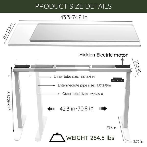 Dual Motor Electric Adjustable Standing Computer Desk Legs Sit Stand ...