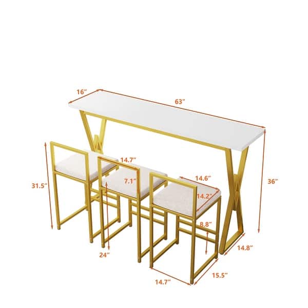 4-Piece Counter Height Extra Long Console Bar Dining Table Set with 3 ...