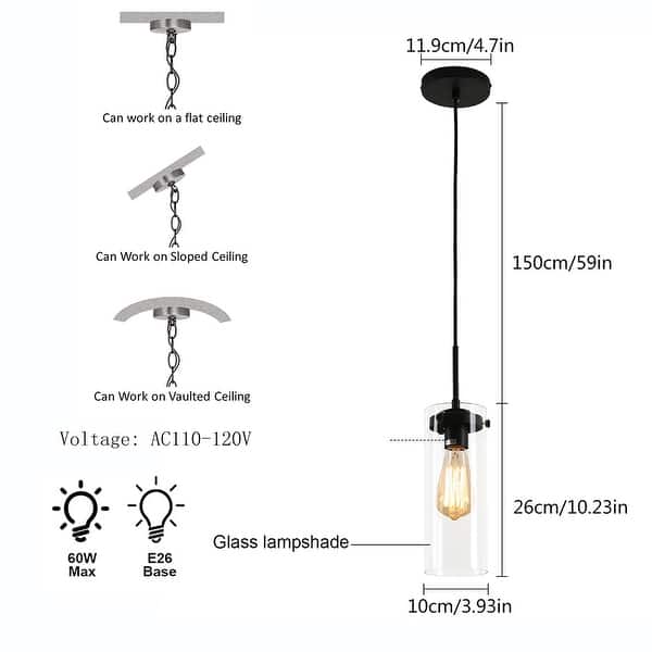 Farmhouse Glass Pendant Light Chandelier Hanging Lighting Fixture - 4.7 ...
