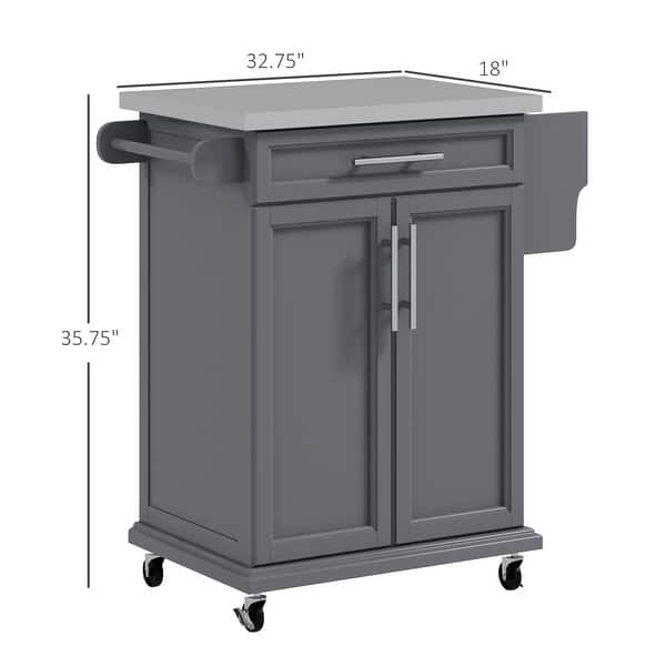 HOMCOM Kitchen Island on Wheels, Rolling Kitchen Cart with Stainless ...