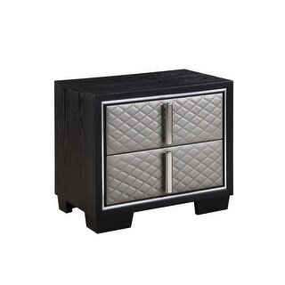 Black Nightstand Bedside Table with PU Padded Lozenge Drawer Front and ...