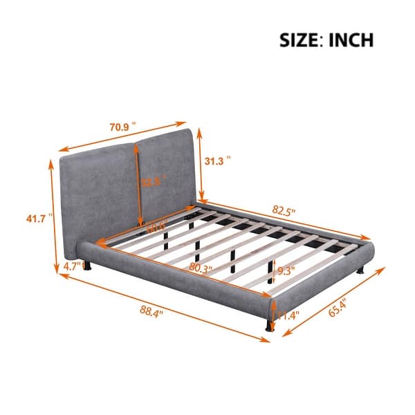 Queen Size Upholstered Platform Bed with Two Large Headrests - Bed Bath ...
