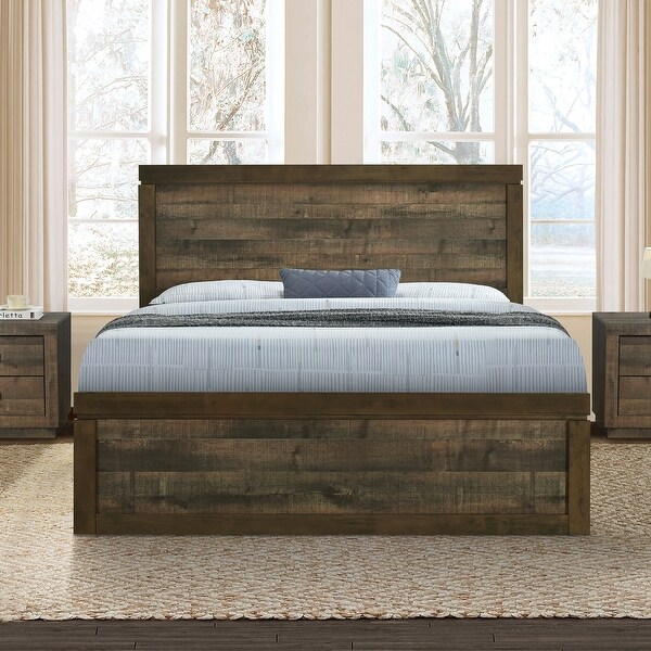 Full Size Vintage Farmhouse Platform Bed 10 Wood Slats Rustic Brown No Box Spring Needed Bed Bath Beyond 41236429