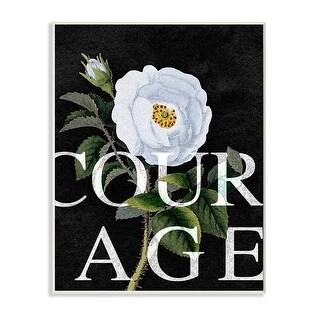 Stupell Courage Text over Vintage White Rose Floral Wood Wall Art - Bed ...