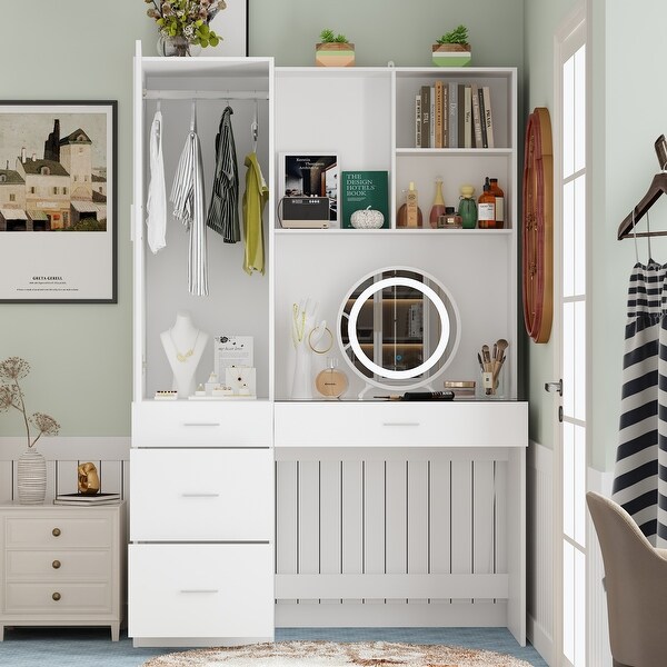 Wardrobe Desk Ensemble Space Saving Bedroom Set Make Vanity Table Armoire Only