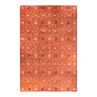 Overton Handknotted Wool Contemporary Abstract Orange Area Rug - 12' x ...