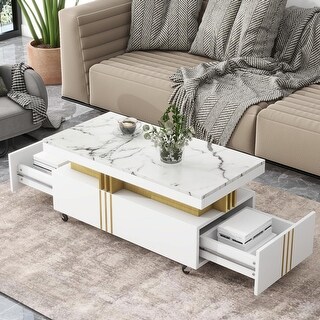 Marble-Top Coffee Table - Contemporary Rectangle Cocktail Table with ...
