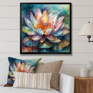Designart "Pink Lotus Floral Dreams Ii" Floral Lotus Framed Canvas Art ...
