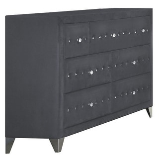 Seven Drawers Velvet Upholstered Dresser With Crystal Tufting, Gray ...