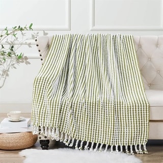 Chain Tweed Throw Blankets Tassels Soft Boho Sofa Bed Green Olive - Bed ...