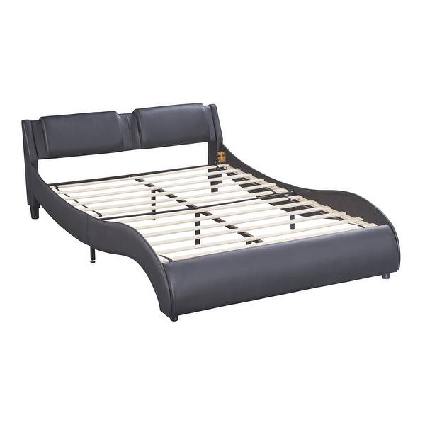 Full Size Upholstered Faux Leather Platform Bed with LED Light Bed ...