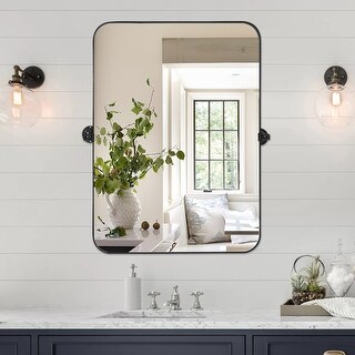 32"*23"Iron Rounded Rectangular Rotating Hardware Wall Mirror ...