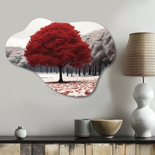 Designart - Red And Grey Tree Solitude I - Trees Sculptures Wall Art In ...