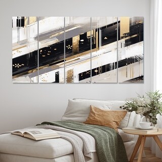 Designart "Gold Black Bold Stripes" Cubism Metal Wall Decor Set - Bed ...