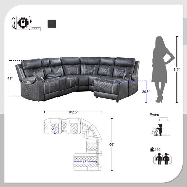 Fremont & Park Percival Faux Leather Modular Power Reclining Sectional ...