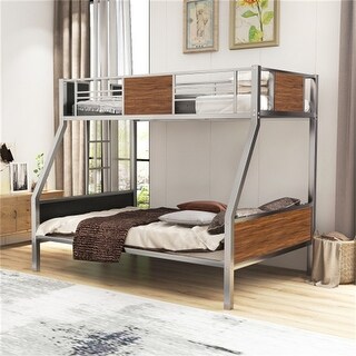 Silver Mental Full-over-Full bunk bed with rail, built-in ladder - Bed ...