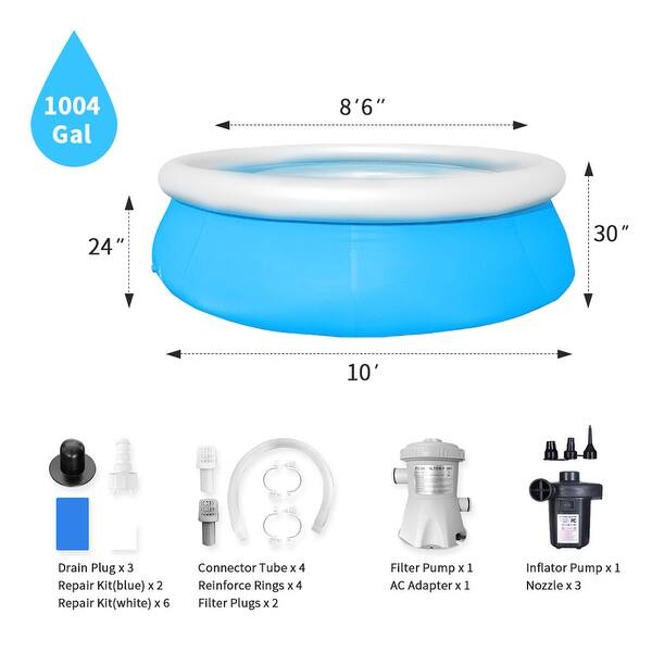 Inflatable Swimming Pool 10ft X 30in Family Round Pools with Pump - Bed ...