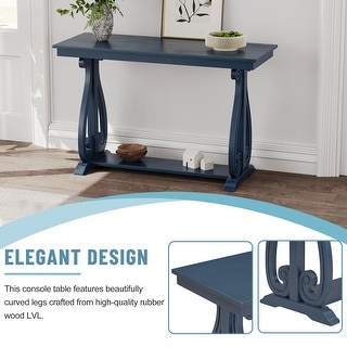 Navy Console Table Entryway Side Table with Storage Shelf, Curved Legs ...