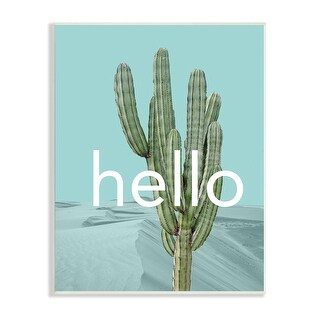 Stupell Bold Hello Cactus Greeting Blue Desert Dunes Wood Wall Art ...
