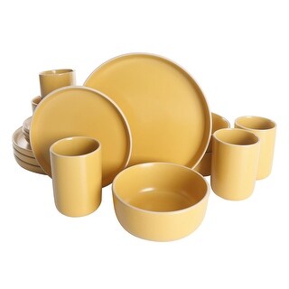 16 Piece Round Stoneware Dinnerware Set in Matte Yellow - Bed Bath ...