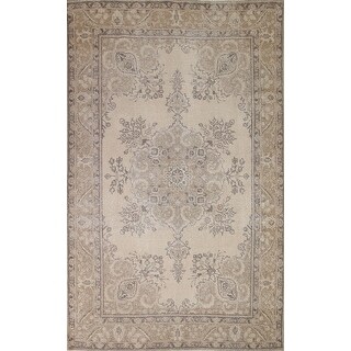 Distressed Ivory Tabriz Persian Vintage Rug Hand-knotted Wool Carpet ...