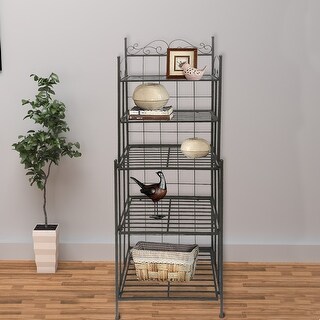 5 Tier Black Kitchen Islands, Bakers Rack Plants Rack w/ Scrollwork Top ...