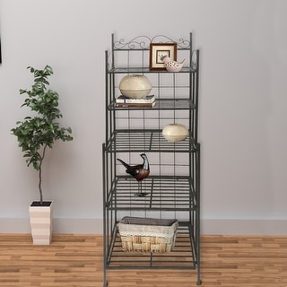 5 Tier Kitchen Islands, Metal Bakers Rack Plants Rack w/ Scrollwork Top ...