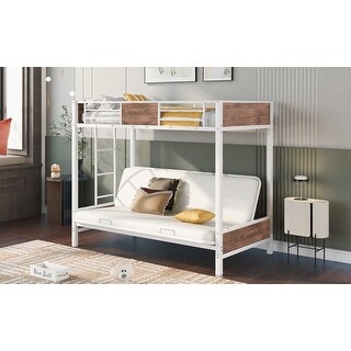 Twin-Over-Futon Bunk Bed, Metal Futon Bunk Bed Frame with Guardrails ...