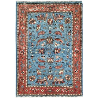 Shahbanu Rugs Ruddy Blue Afghan Peshawar with All Over Heriz Design ...