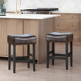 Roomfitters 26-Inch Backless Counter Stools, Set of 2 Wooden Saddle ...