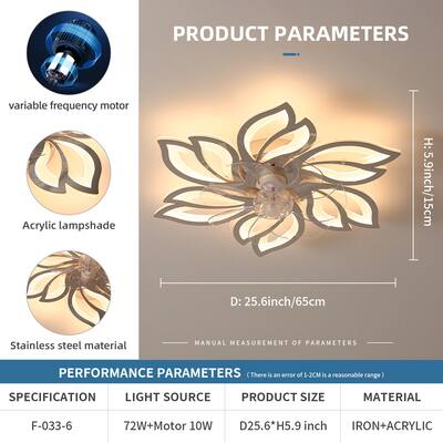 26 Inches Modern Flower Shaped Ceiling Fan w/ Lights Remote Control, 6 ...