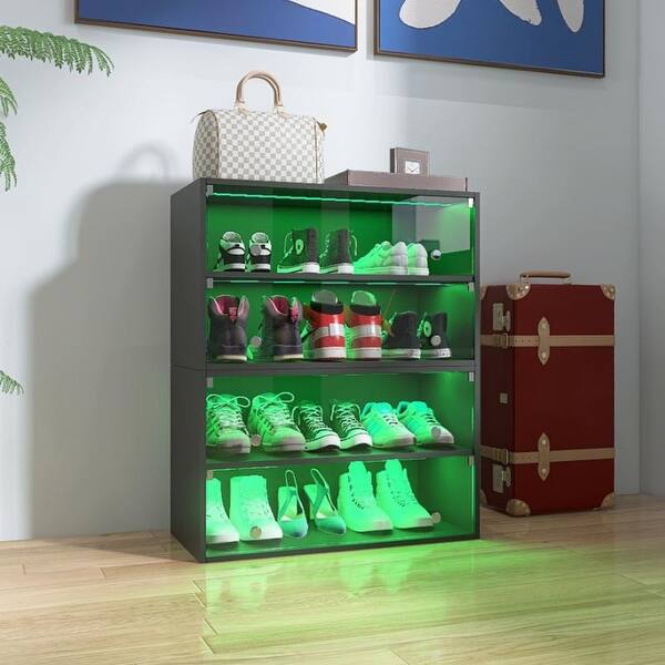 4 Layers Shoe Storage Box Black Cabinet with LED Light - Bed Bath ...
