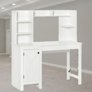 Home Office Desk with Hutch, Cabinet, and Open Shelves, Farmhouse Style ...