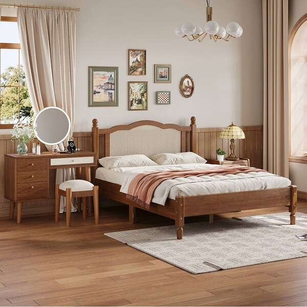 3 Piece Bedroom Set with Queen Full Size Wooden Bed Frame Nightstand and Makeup Vanity Set On Sale Bed Bath Beyond 41423011