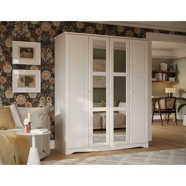 100% Solid Wood Regal Wardrobe Armoire with Raised Panel or Mirrored ...