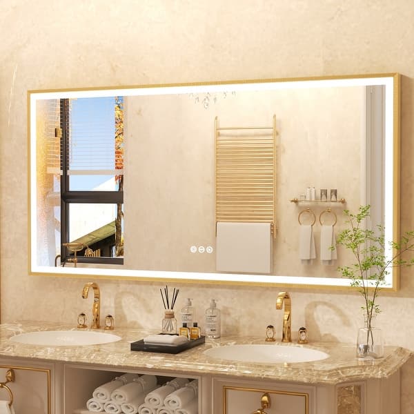 Smart LED Light Bathroom Mirror with Golden Narrow Frame - On Sale ...