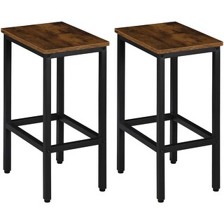 Brown Bar Stools Square Wood Top Breakfast Chair w/ Footrest Set of 2 ...