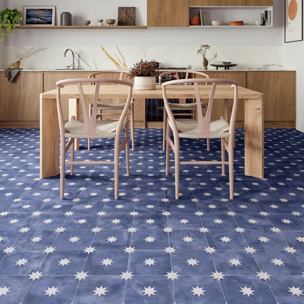 navy pattern floor tiles