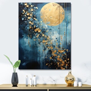 Designart "Moon Blue And Gold Cerulean Cycle Dreams III" Moon Wall Art ...