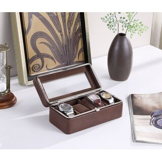 8" Long Tempered Glass and Leather 4-Slot Watch Display Case, Ideal for ...